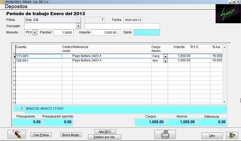 DEPOSITOS A CUENTAS DE CHEQUES